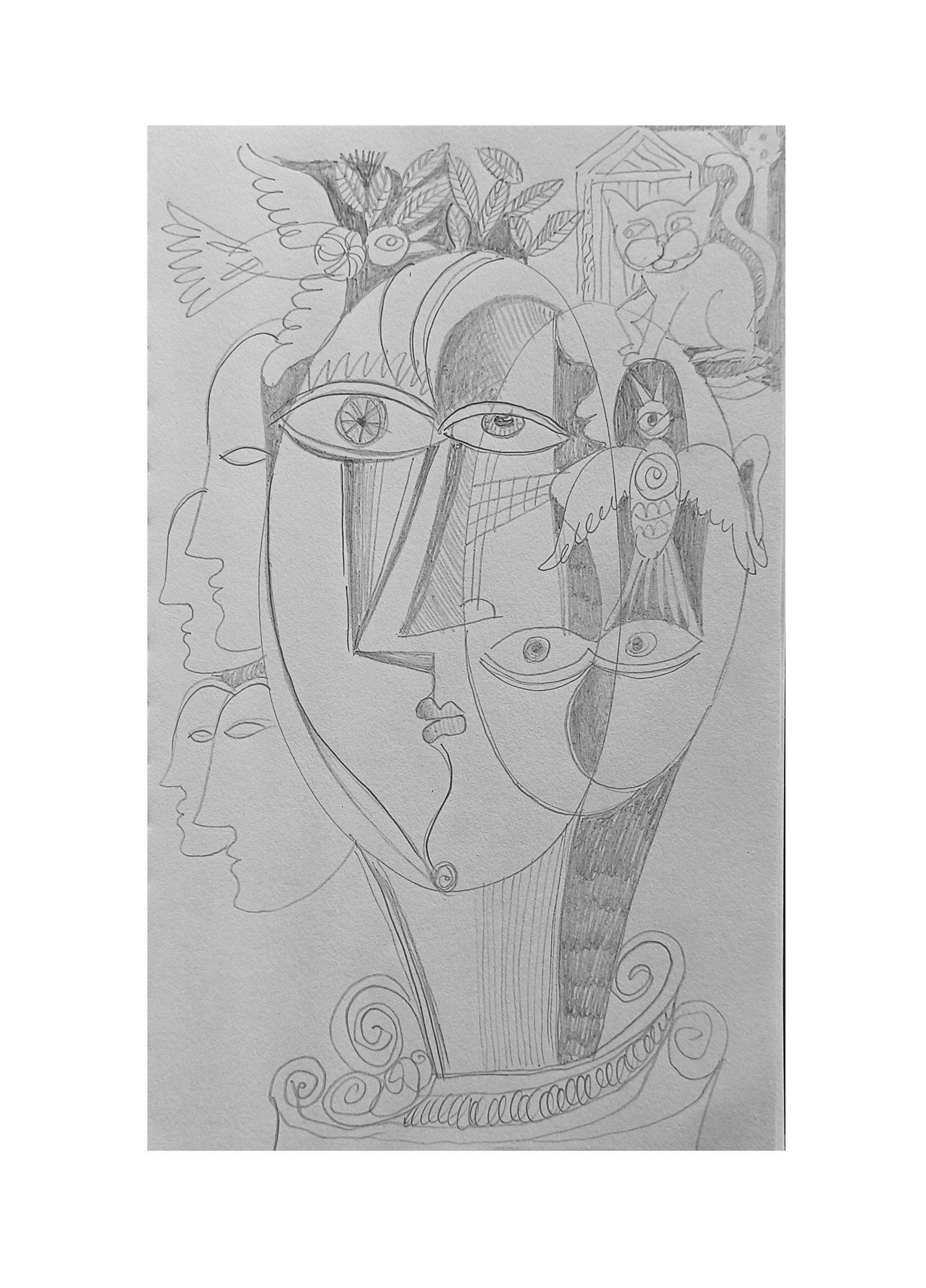 Original Painting, Cubism Picasso Style Cubist Art the Bird Catcher ...