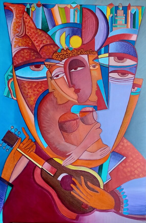Large Painting Original Art Cubism Making Music on - Etsy