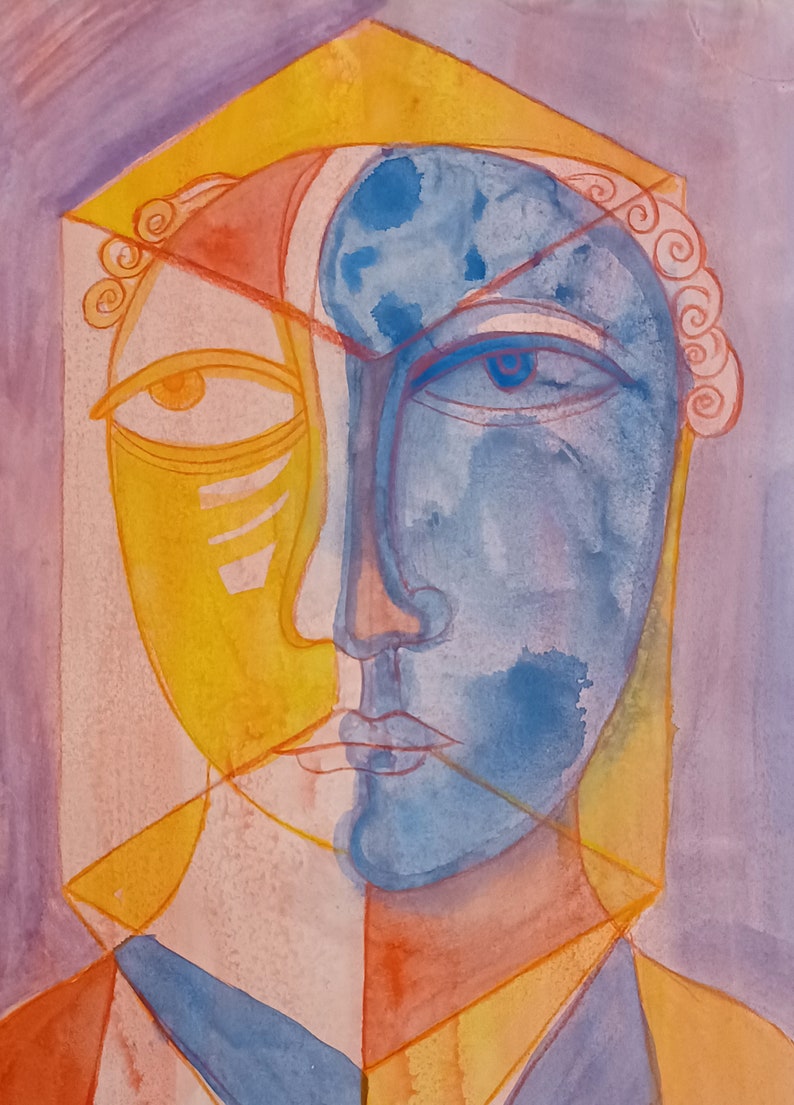 Original Painting, Cubism Picasso Style Cubist Art " Man in Cube #8 ...