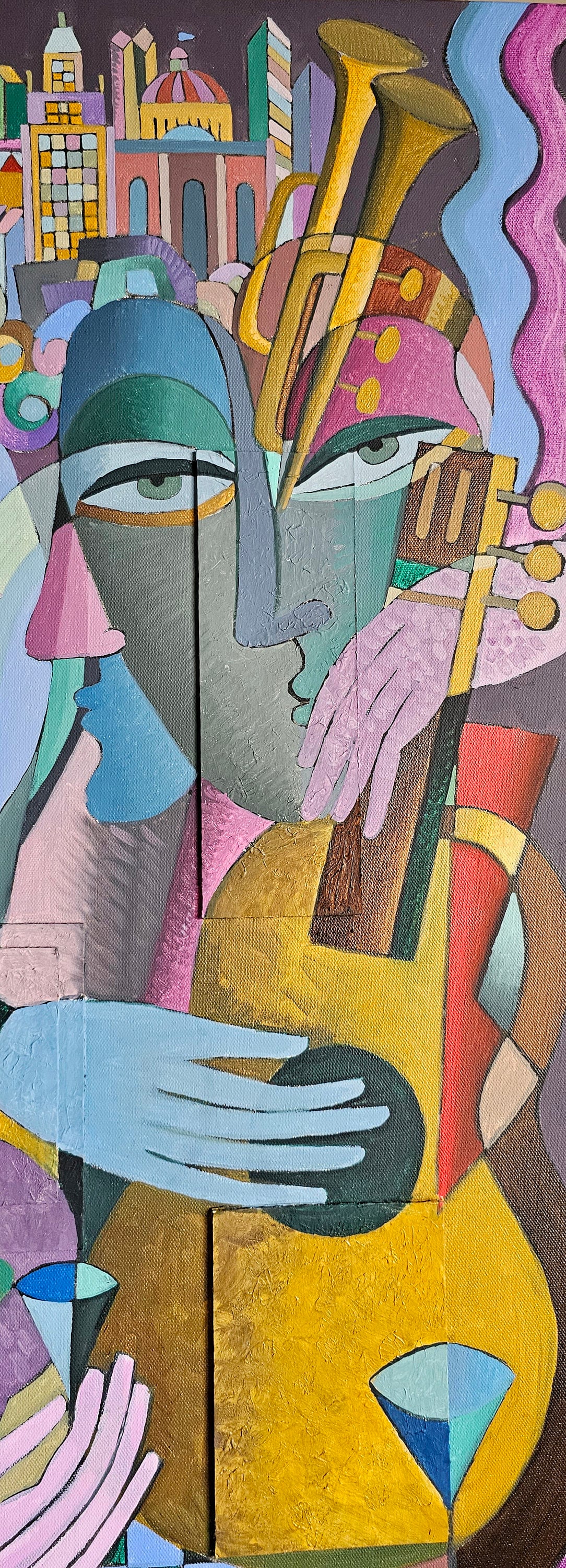 Large 3D Painting, Original Art, Cubism Song for You 36 X 24 Inch, Oil ...