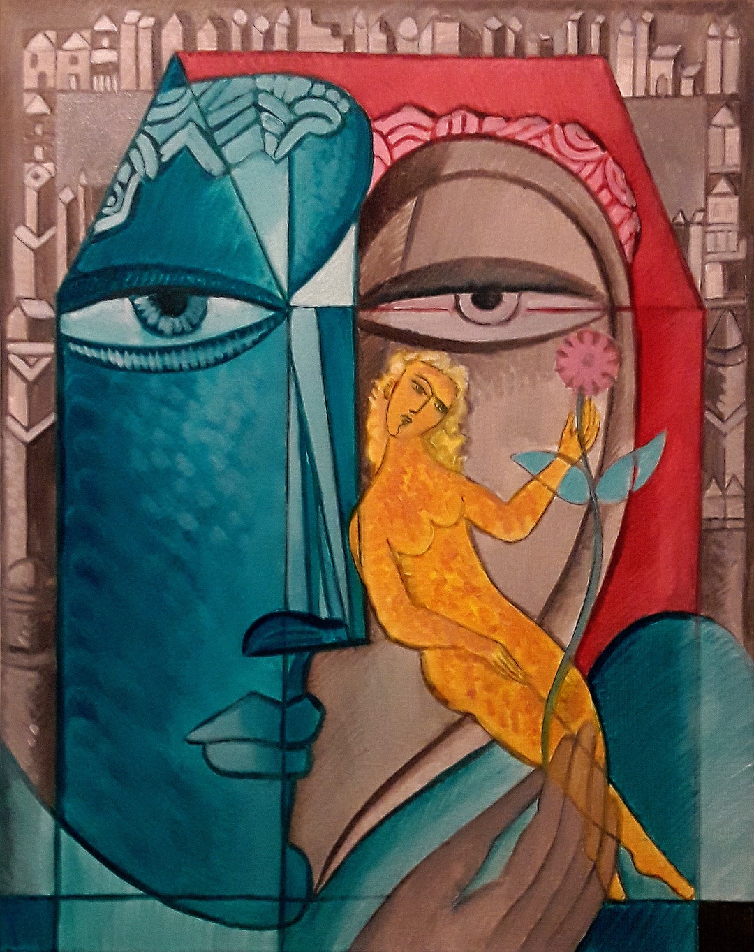 Large Painting, Large Wall Art Cubism Impressionism Evening 16x20 Inch ...