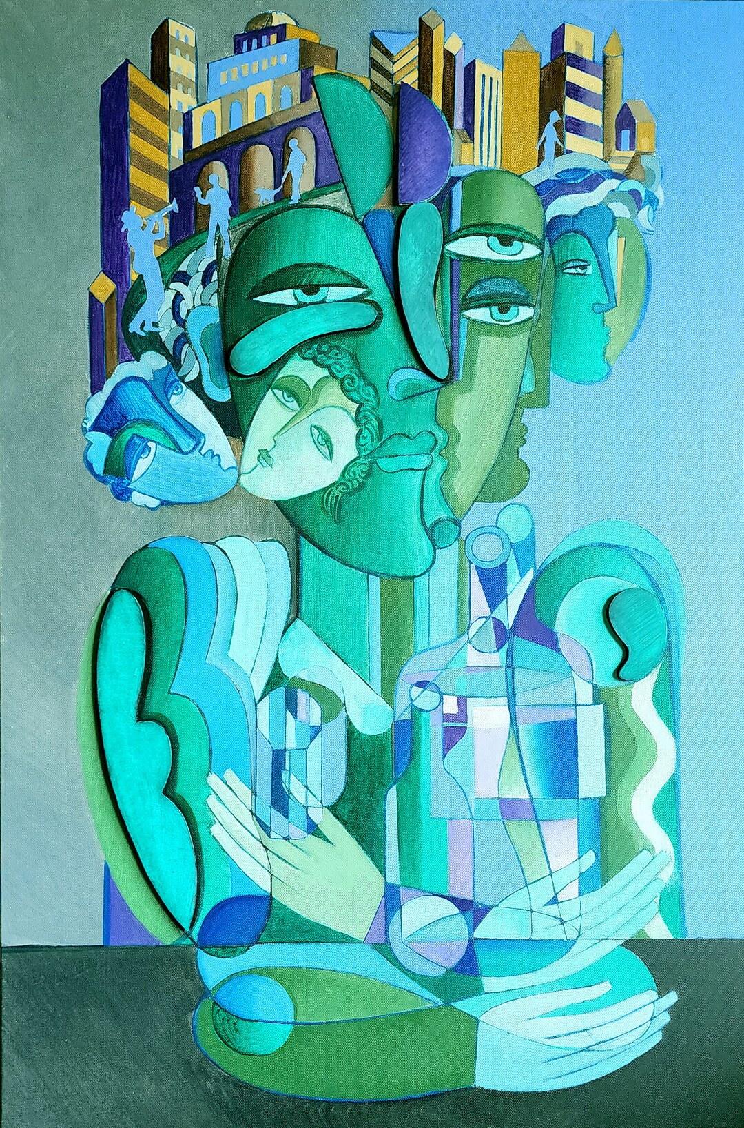 Large 3D Painting, Print on Canvas, Cubism Good Thoughts, Bad Thoughts ...