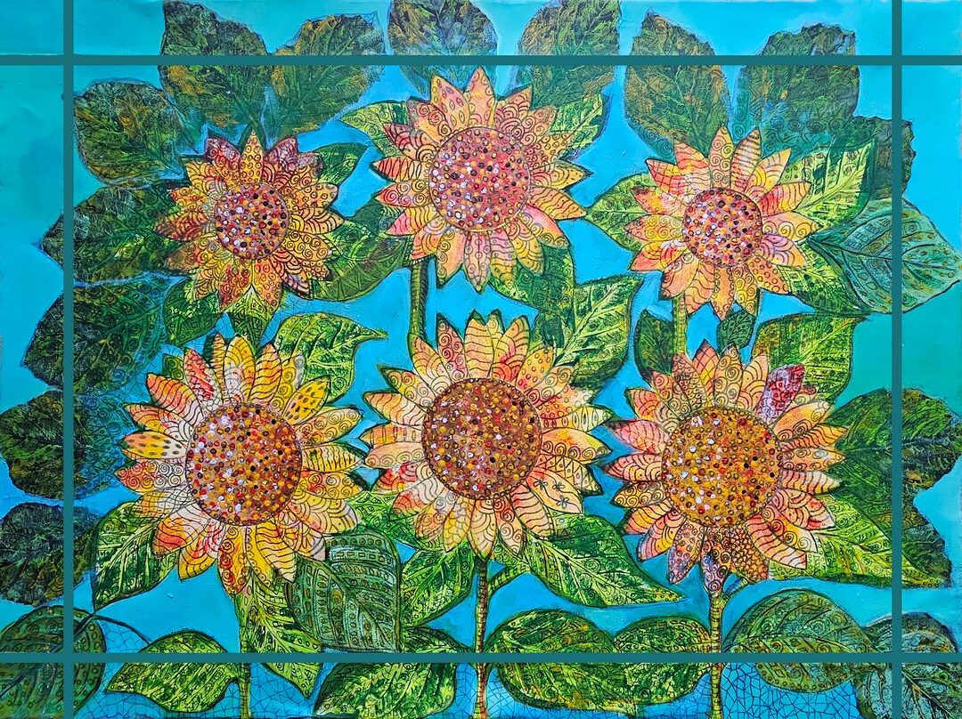 Large Wall Art Original Painting Klimt Style Nursery Art " Sunflowers ...