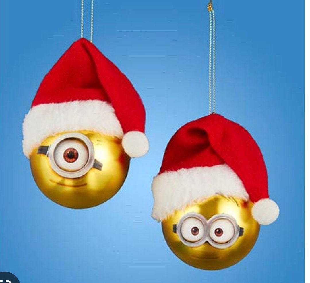 Despicable Me Glass Ball Minions With Santa Caps Christmas Ornament Set ...