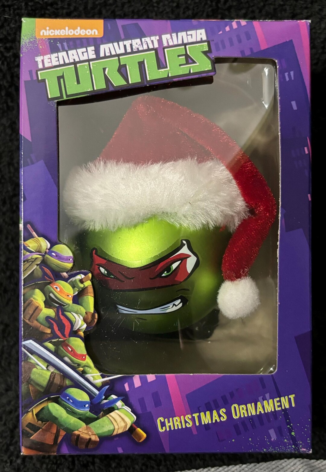 TMNT Teenage Mutant Ninja Turtles Raphael Santa Glass Ball Christmas ...