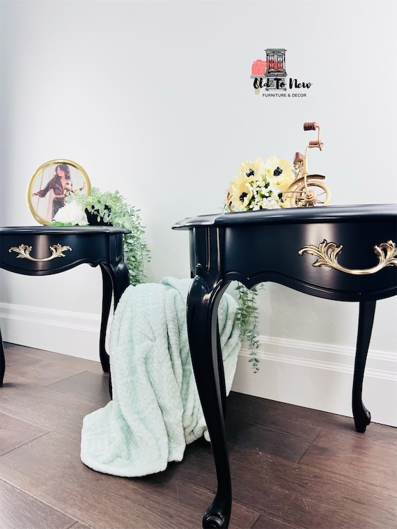 Beautiful Elegant Oval French Provincial Black End Tables Etsy