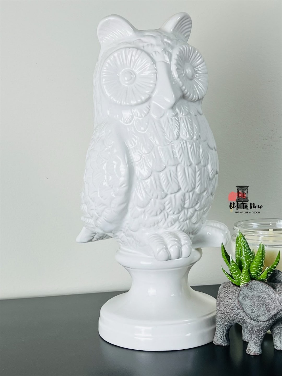 White Ceramic Owl on Pedestal Stand, Home Decor Accent, Owl Home Decor ...