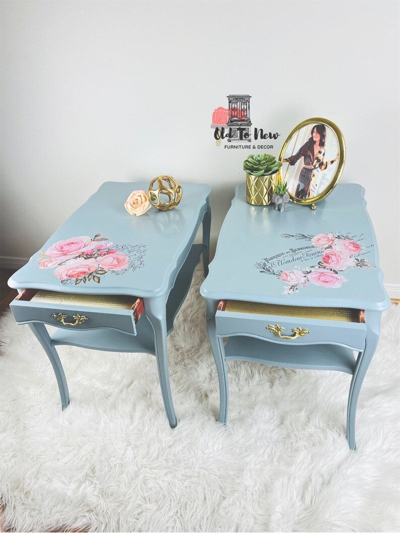 Blue Grey French Provincial Designer End Tables Painted With Fusion ...