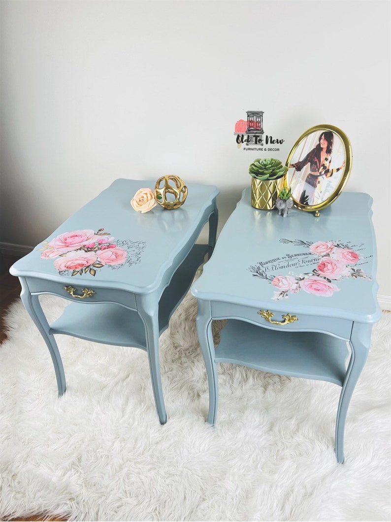 Blue Grey French Provincial Designer End Tables Painted With Fusion ...