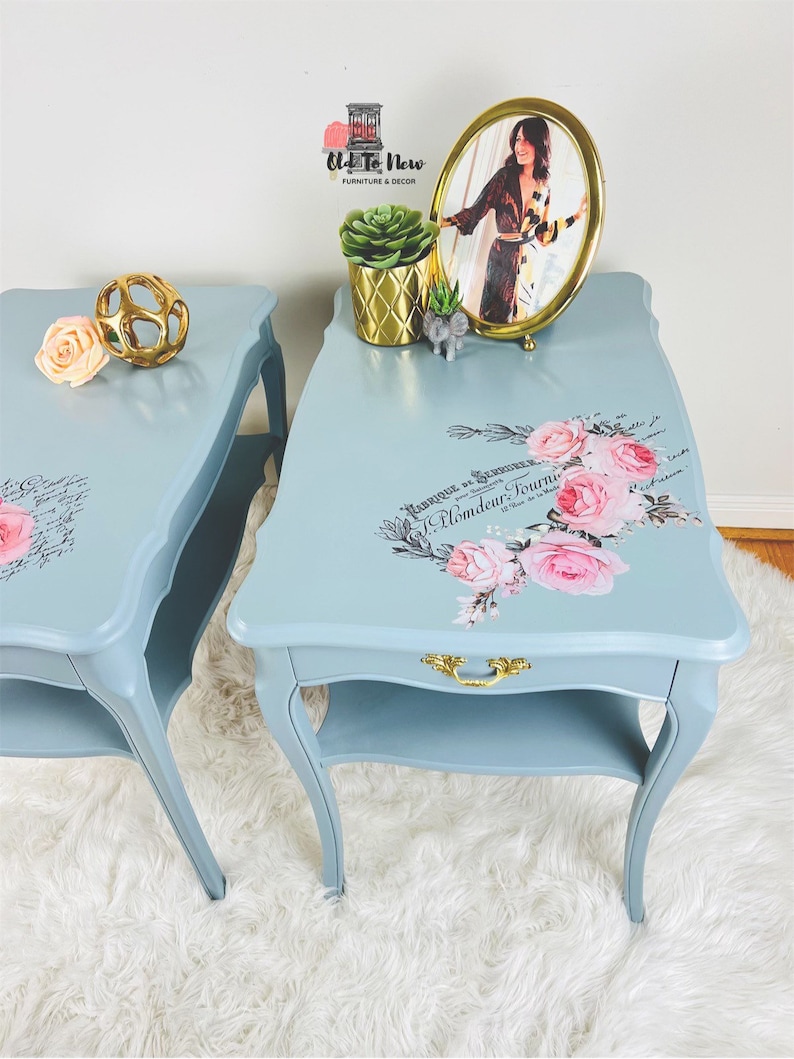 Blue Grey French Provincial Designer End Tables Painted With Fusion ...