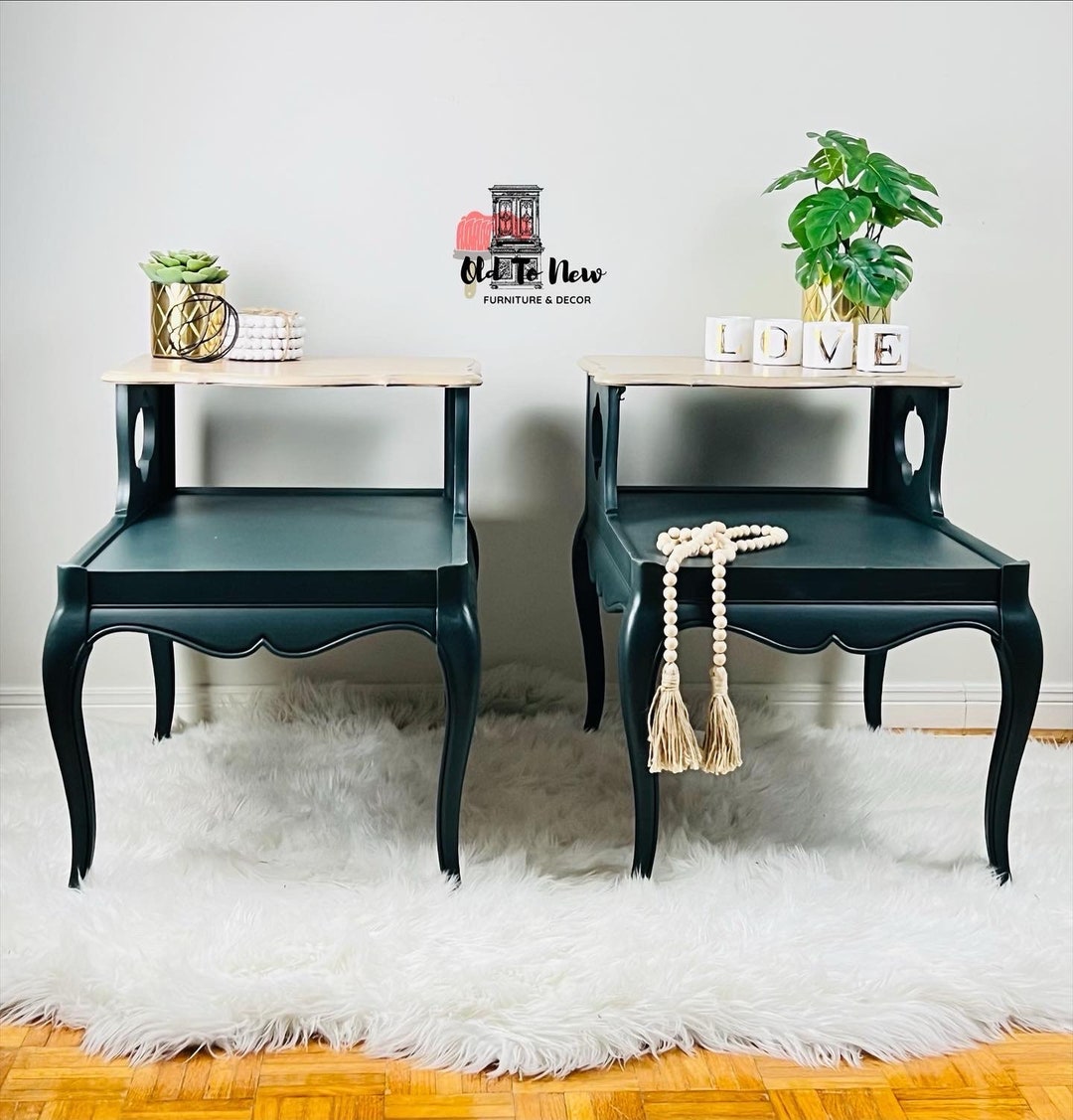 2 Tier End Tables Painted Forrest Green With Fusion Mineral Paint, MCM ...