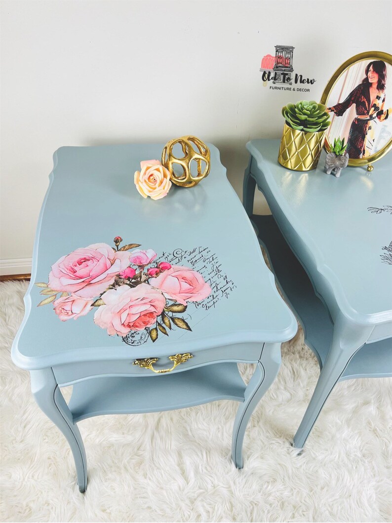 Blue Grey French Provincial Designer End Tables Painted With Fusion ...