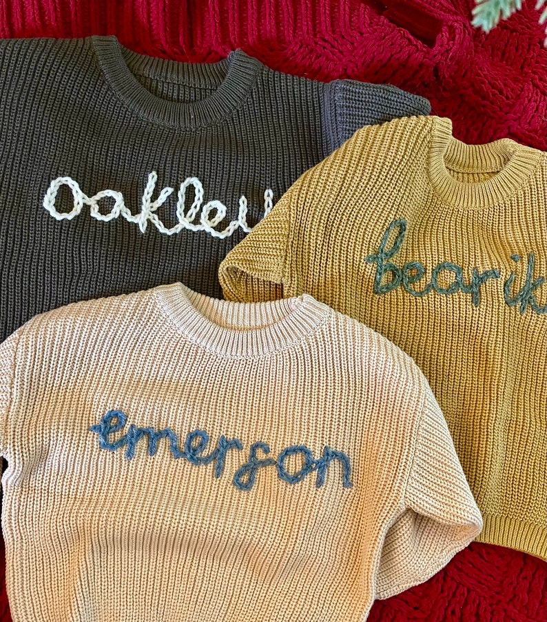 Hand Embroidered Baby Name Sweater - Etsy