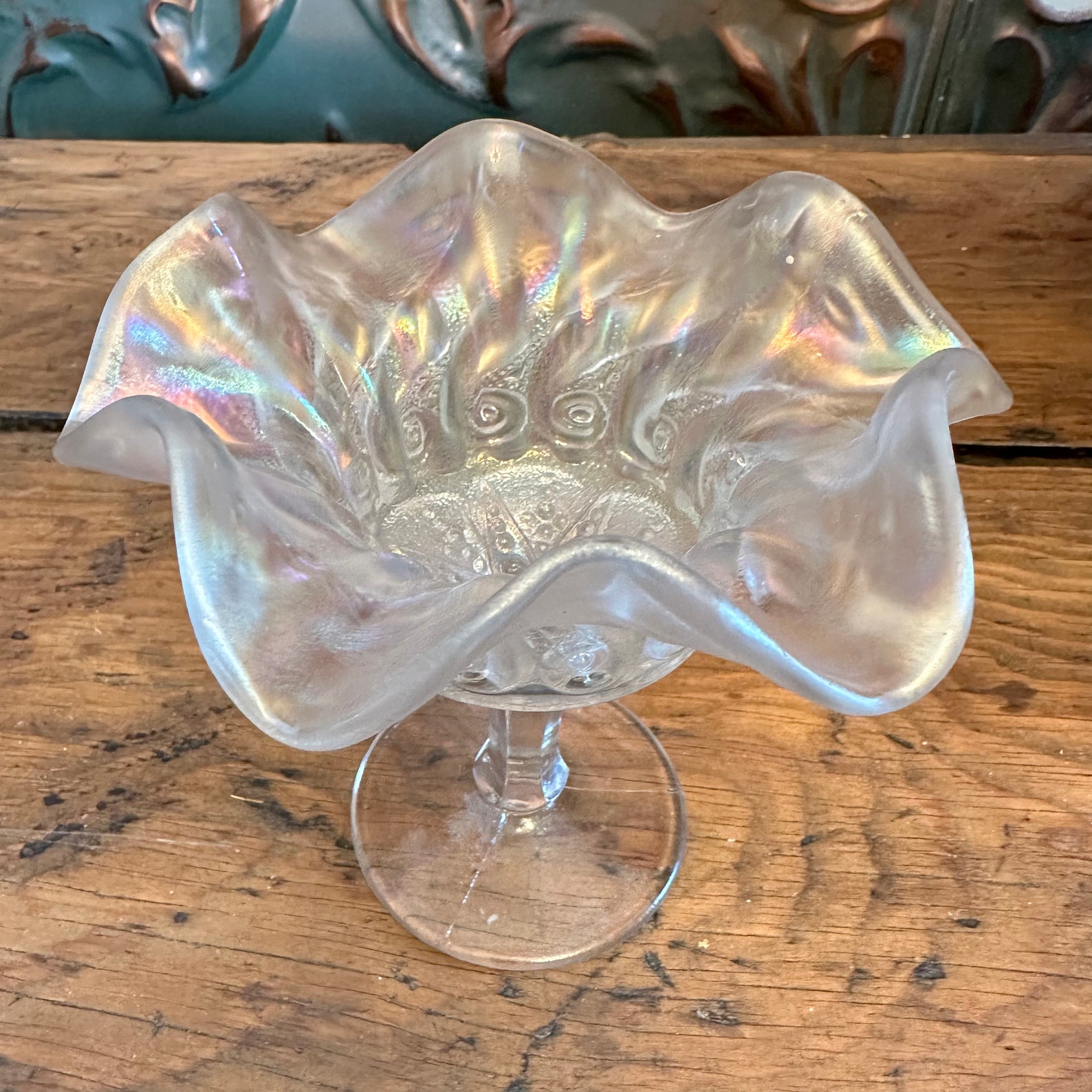 Dugan Carnival Glass Vintage Compote Sea Foam Constellation Pattern - Etsy