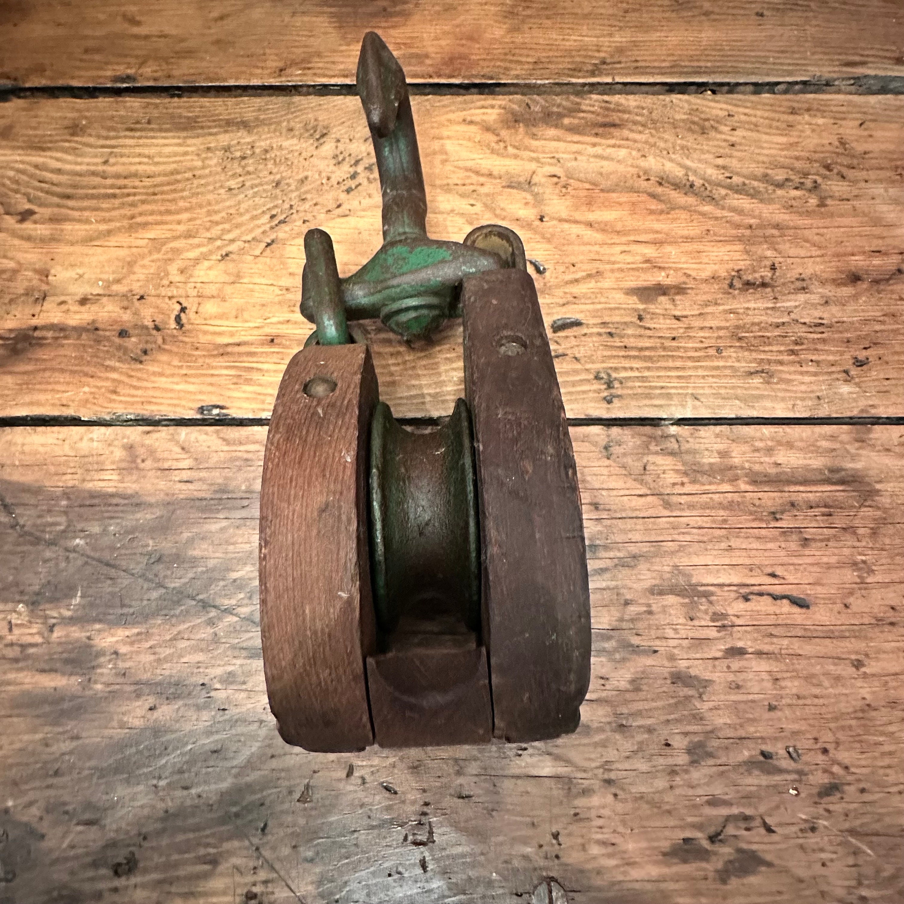 Authentic Antique Barn Pulley Wood and Iron With Green Paint - Etsy