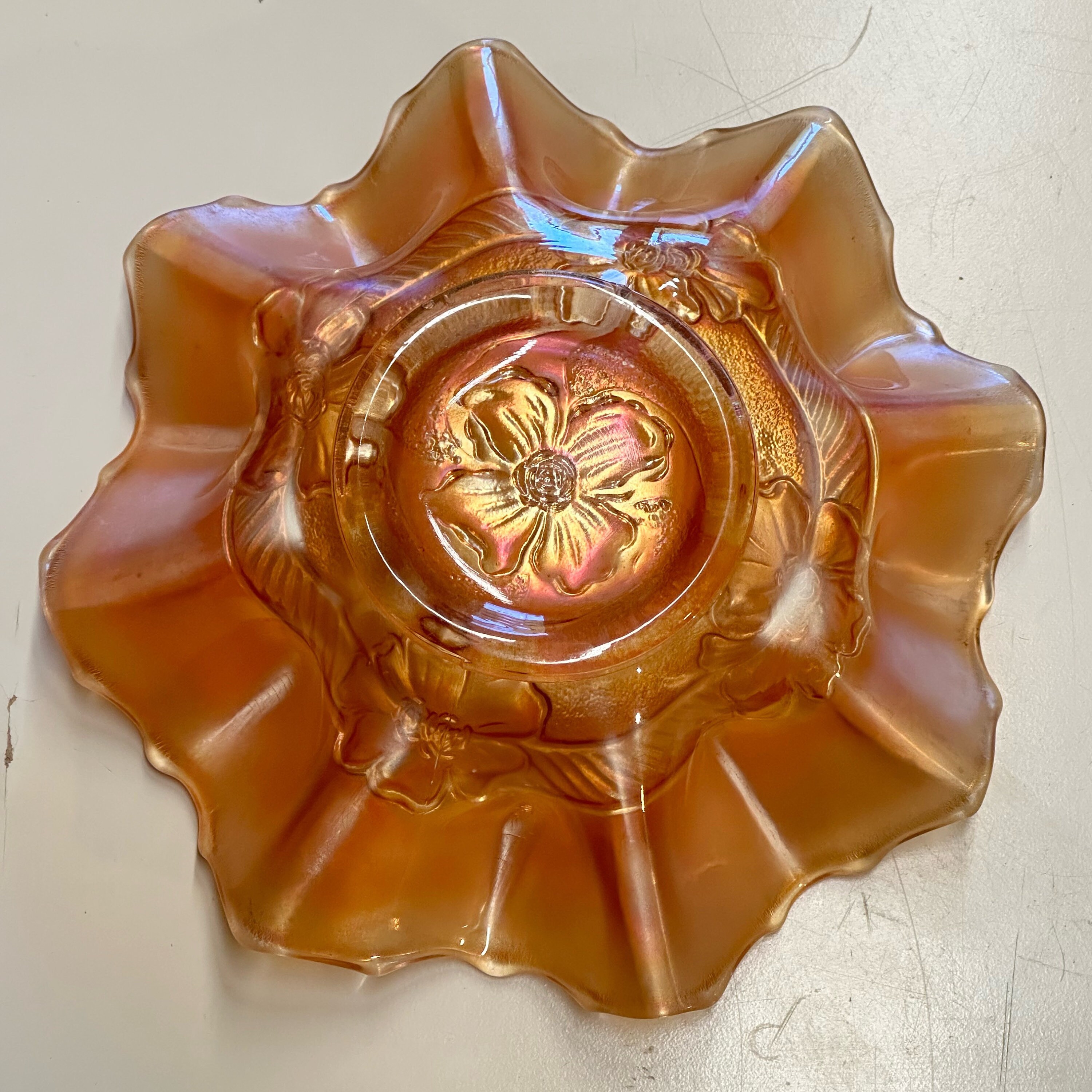 Vintage Dugan Carnival Glass Apple Blossom Pattern Ruffled - Etsy