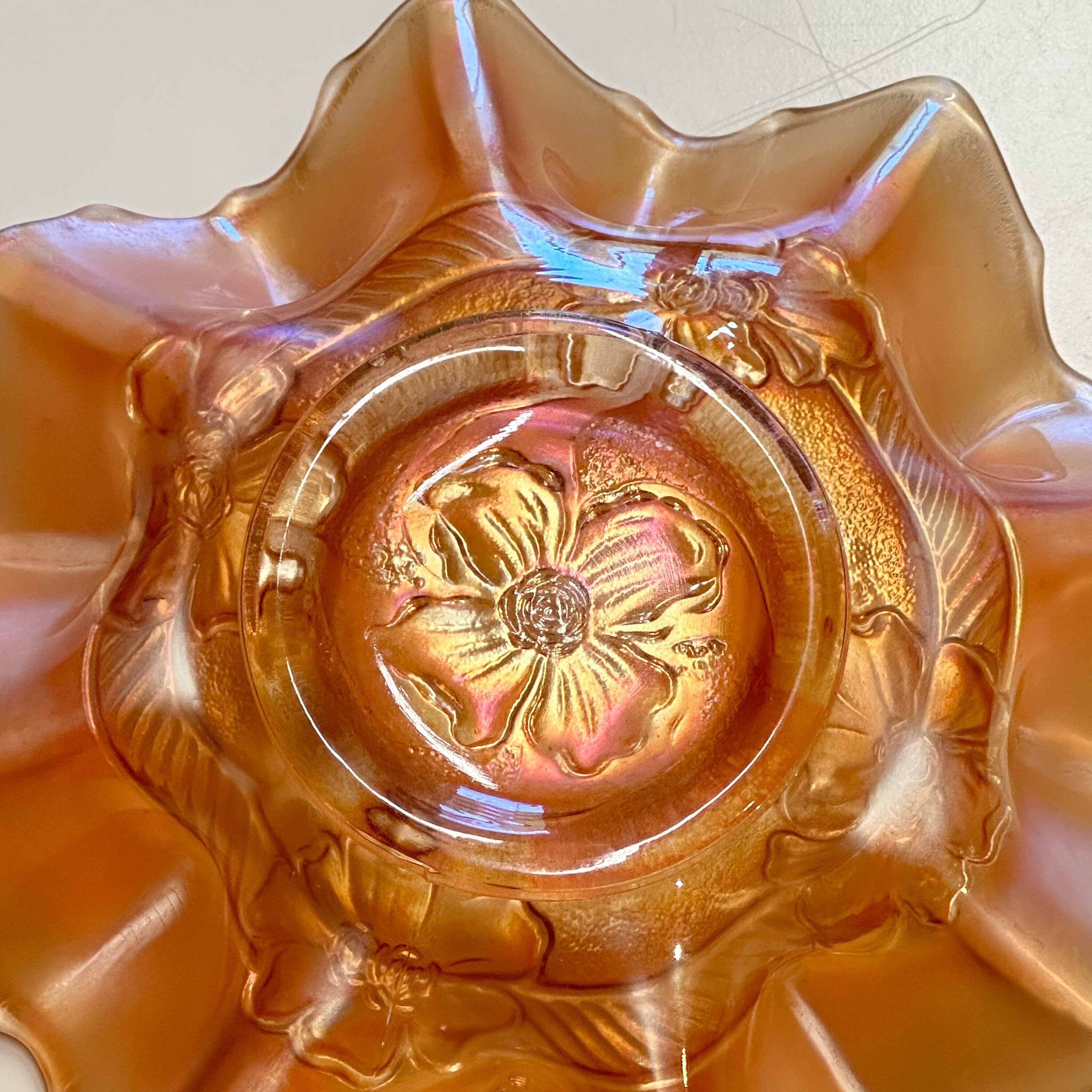 Vintage Dugan Carnival Glass Apple Blossom Pattern Ruffled - Etsy