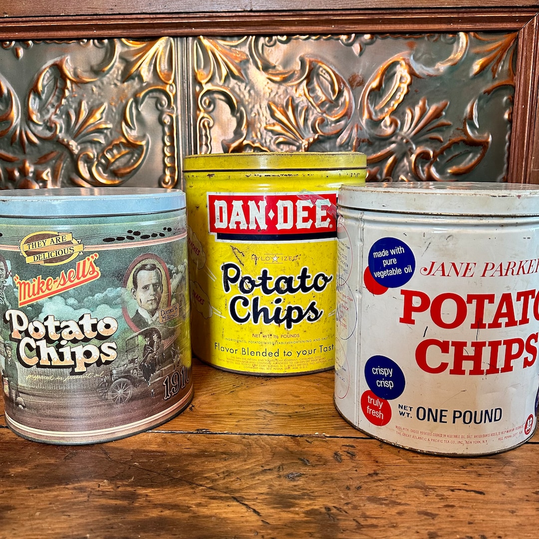 3 Vintage Advertising Potato Chip Tins, Dan-dee, Jane Parker, Mike ...