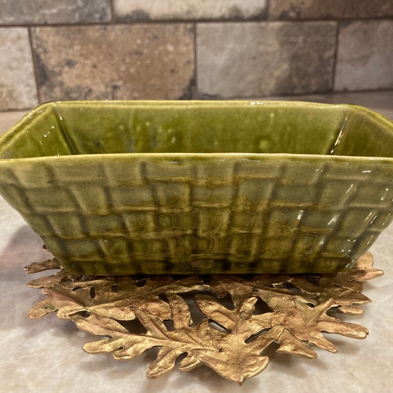 Vintage Green Ceramic Planter Basket Weave Pattern Olive - Etsy