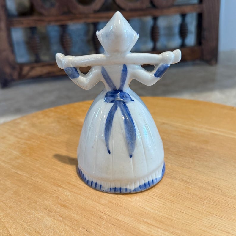 Vintage Delft Blue Dutch Milkmaid Figurine & Bell. Hand Painted Cobalt ...