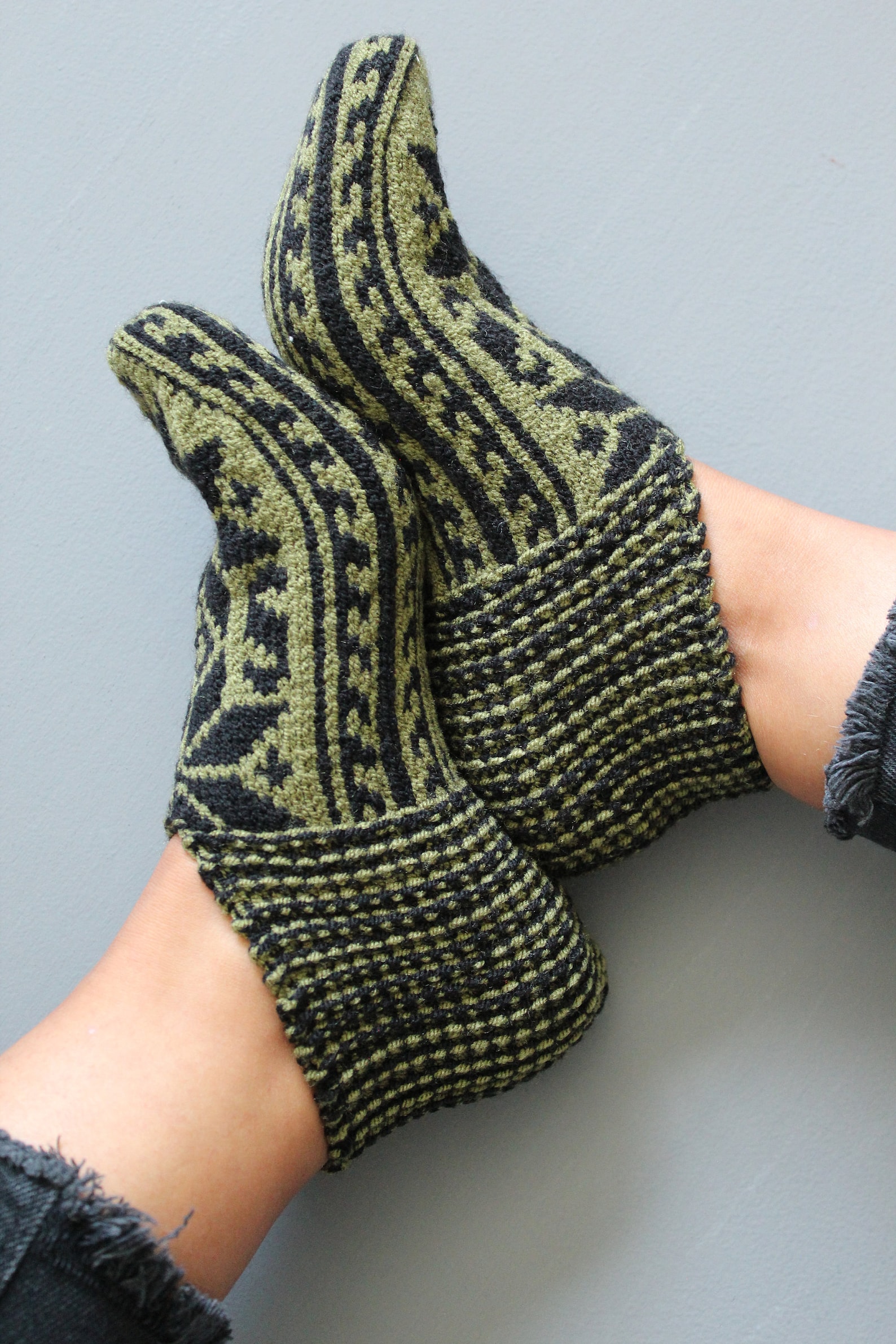 Hand Knit Slippers| Seamless Scandinavian Slipper Socks| Christmas Gift ...