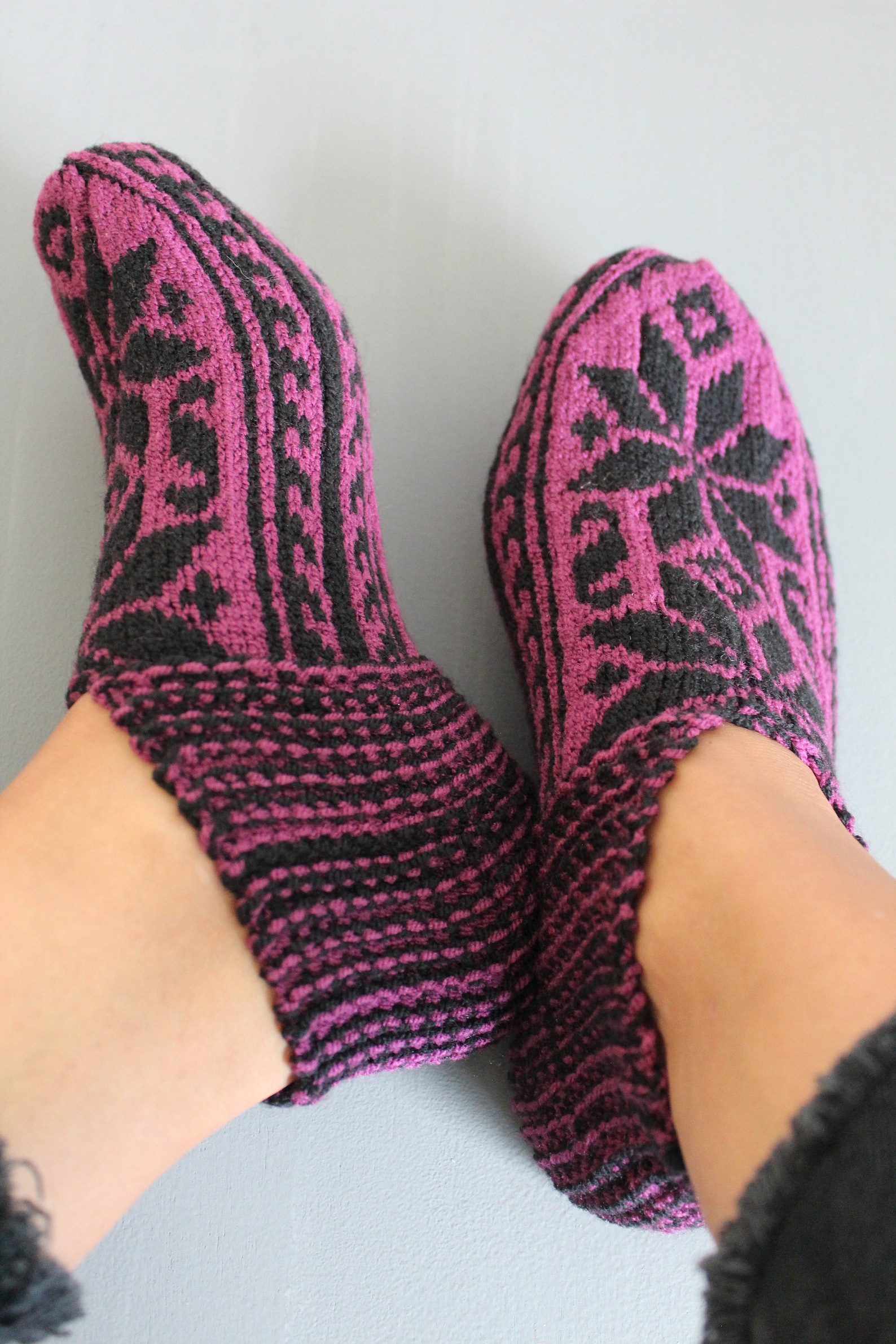 Hand Knit Slippers| Seamless Scandinavian Slipper Socks| Christmas Gift ...
