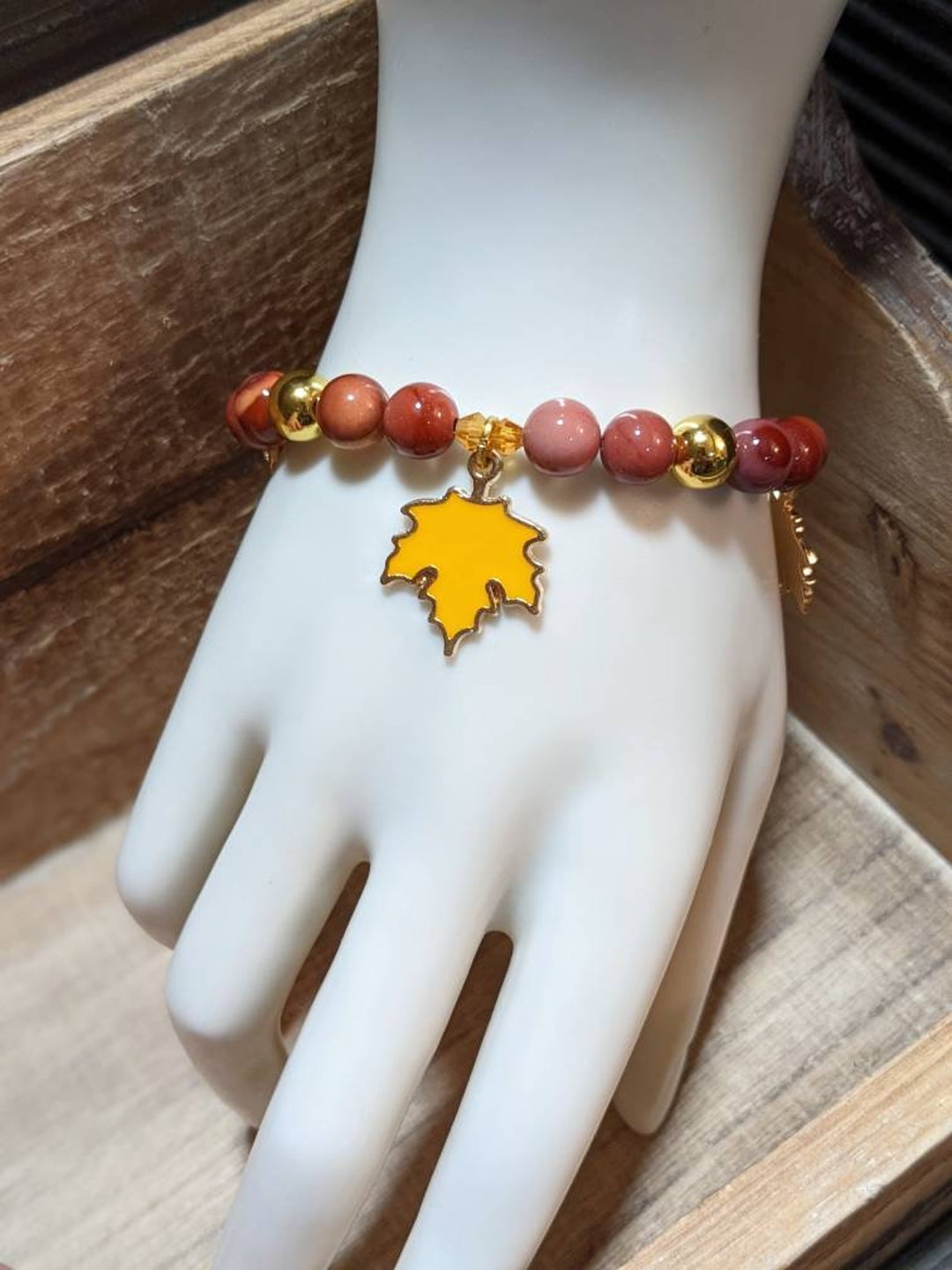 Fall Charm Bracelet. Mookaite Jasper Bracelet. Fall Stretch Bracelet ...