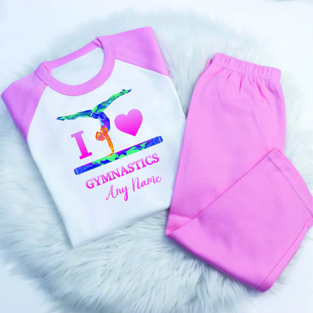 I Love Gymnastics Bar Girl Pj's/short Sets Set Toddler Kids Nightwear ...