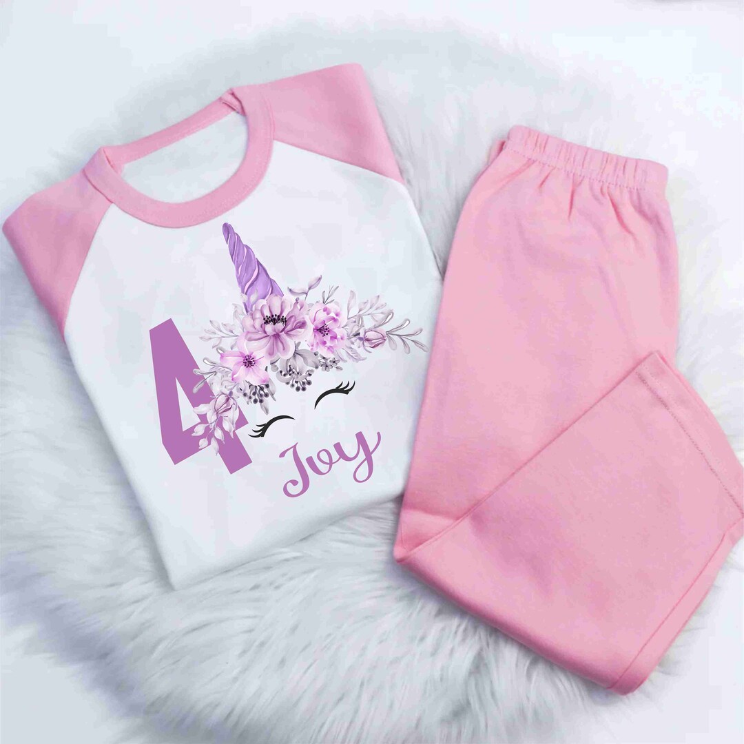 Personalised Lilac UNICORN Pj's/short Sets Set Toddler Kids Nightwear ...