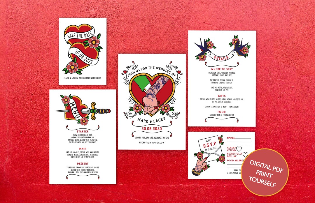 DIGITAL FILE Wedding Invitation Set - Traditional Tattoo Male and ...
