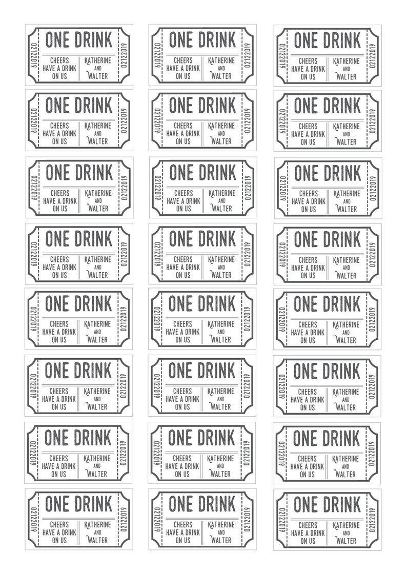 One Drink Personalised Wedding Drinks Token PRINTABLE DIGITAL | Etsy UK