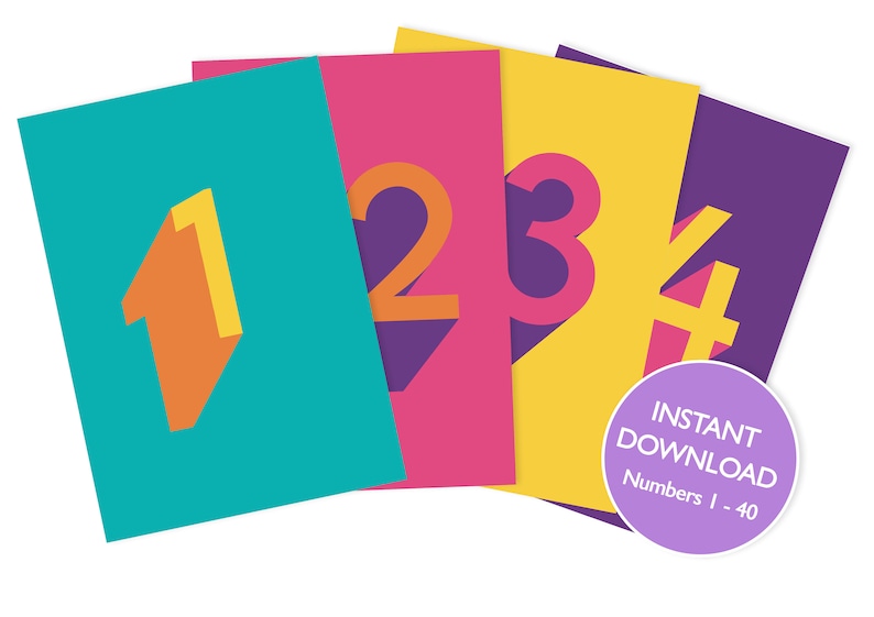 DIGITAL FILE Bright Block Colour Typography Table Numbers - Etsy