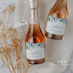 Dusty Blue Hydrangea Champagne Editable Label Template, Bridal Shower ...