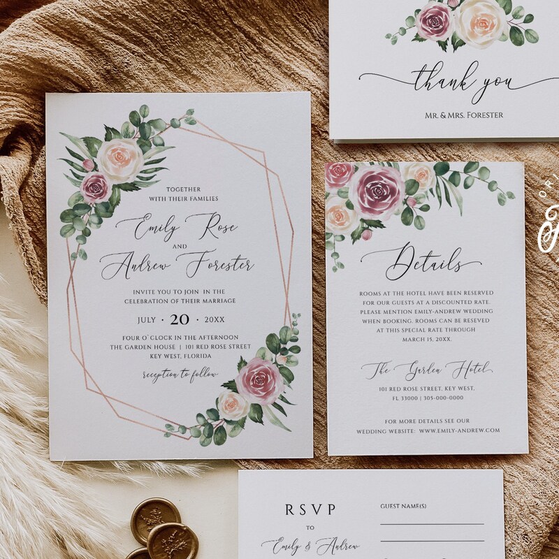 Roses Wedding Invitation - Etsy