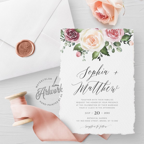 Mauve Wedding Invitation - Etsy