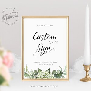 Custom Rustic Wedding Sign Template, Table Sign, Printable Eucalyptus ...