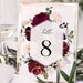 Burgundy Blush Table Number Card Template, Editable Rustic Country ...