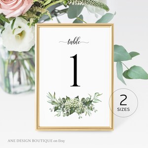 Rustic Greenery Table Numbers Template, Printable Wedding Table Seating ...