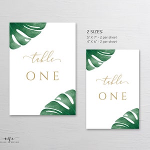 Monstera Table Number Card Template, Tropical Greenery Palm Leaf ...