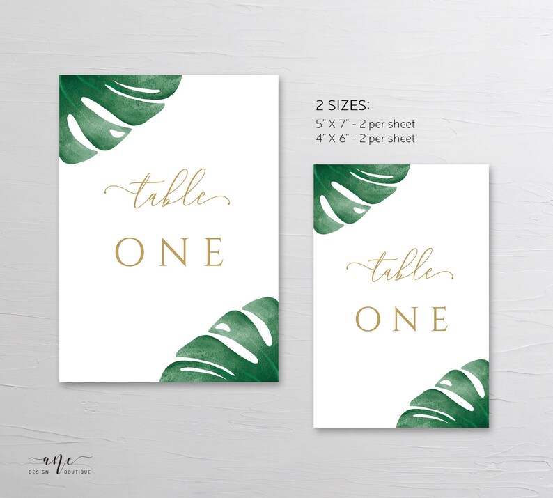Monstera Table Number Card Template Tropical Greenery Palm - Etsy