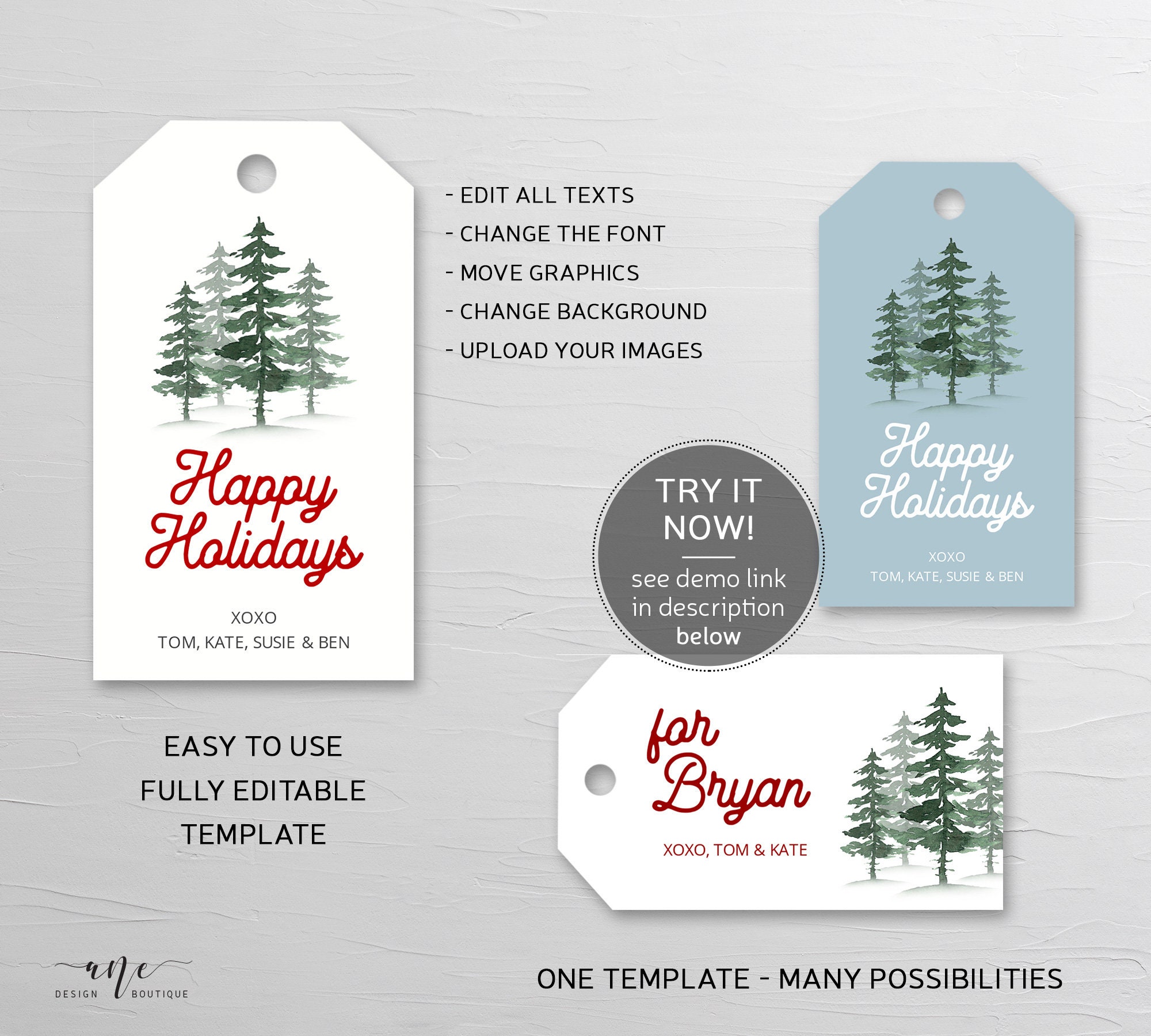 Pine Tree Woods Gift Tag Template Holiday Printable Tag | Etsy