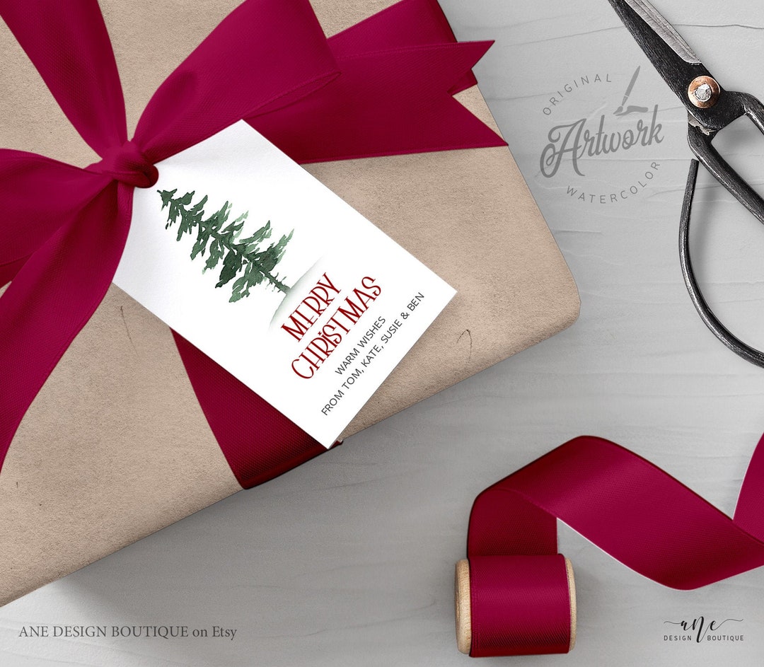 Pine Tree Christmas Gift Tag Template, Holiday Printable Favor Tag ...