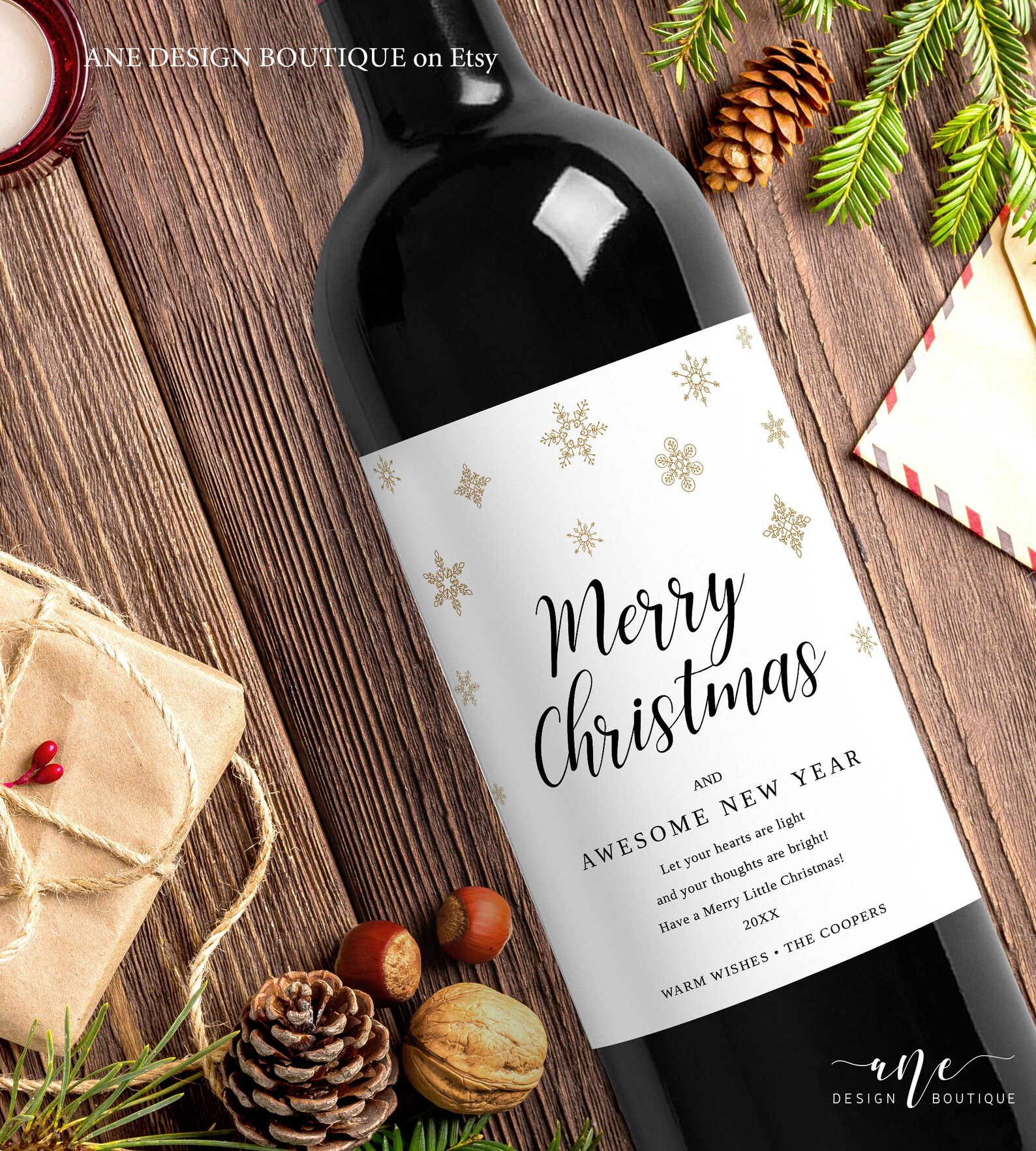 Merry Christmas Wine Label Template, Christmas Gift for Teacher Bottle ...