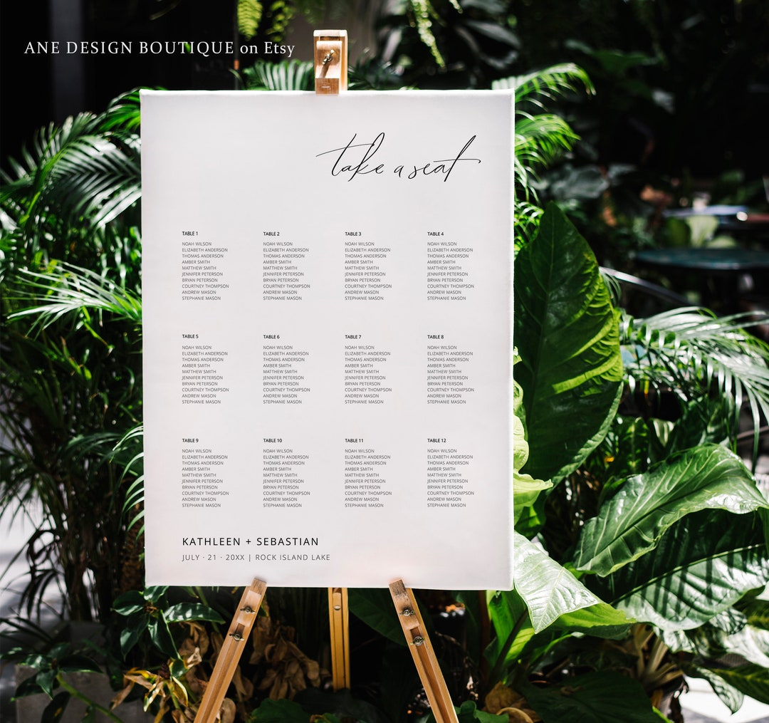 Minimalist Seating Chart Template, Simple Modern Calligraphy Wedding ...