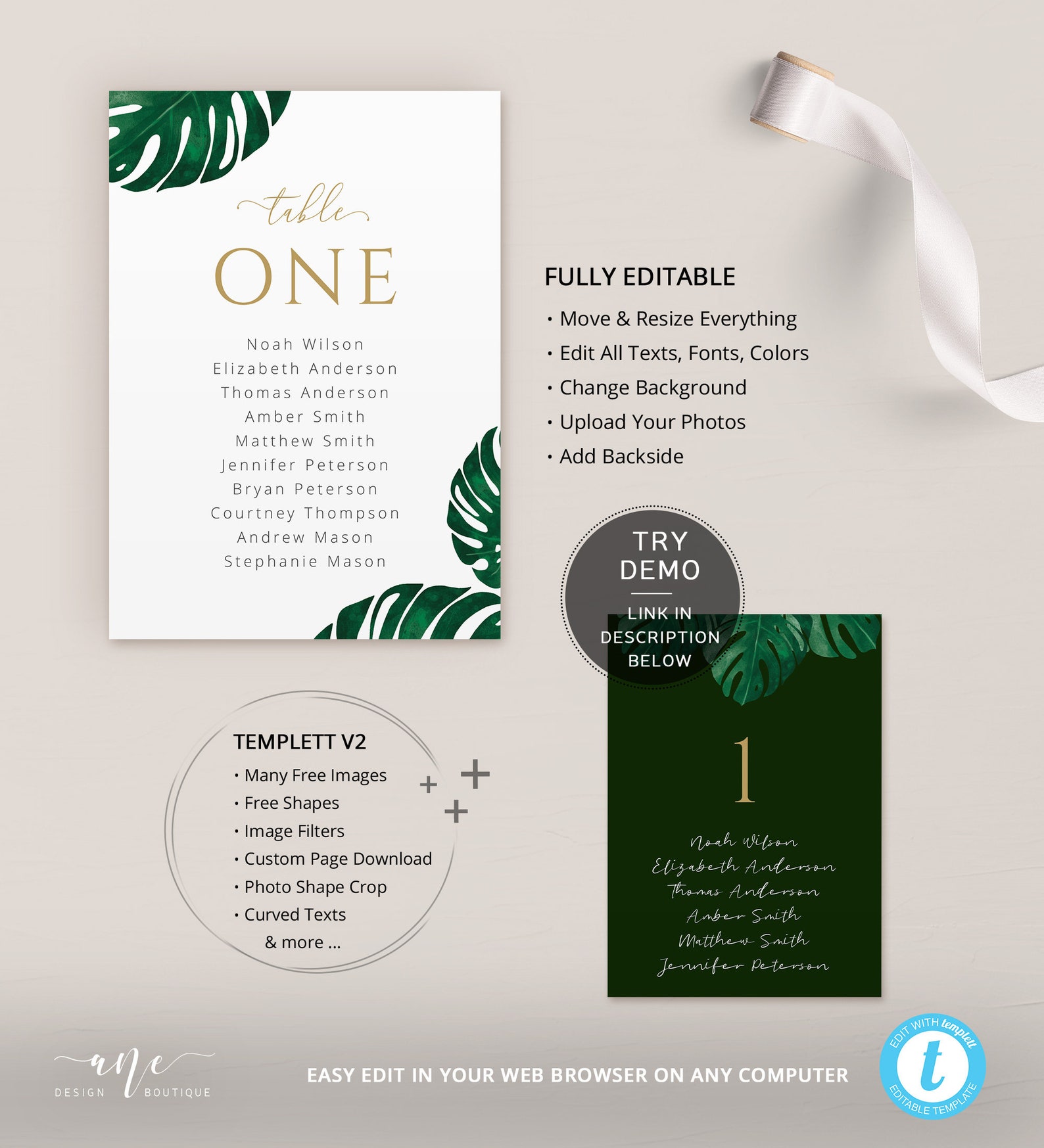 Monstera Seating Chart Template Table Number Cards Beach - Etsy