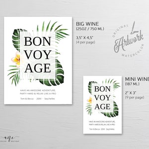 Tropical Bon Voyage Wine Label Template, Custom Bottle Label, Shower ...