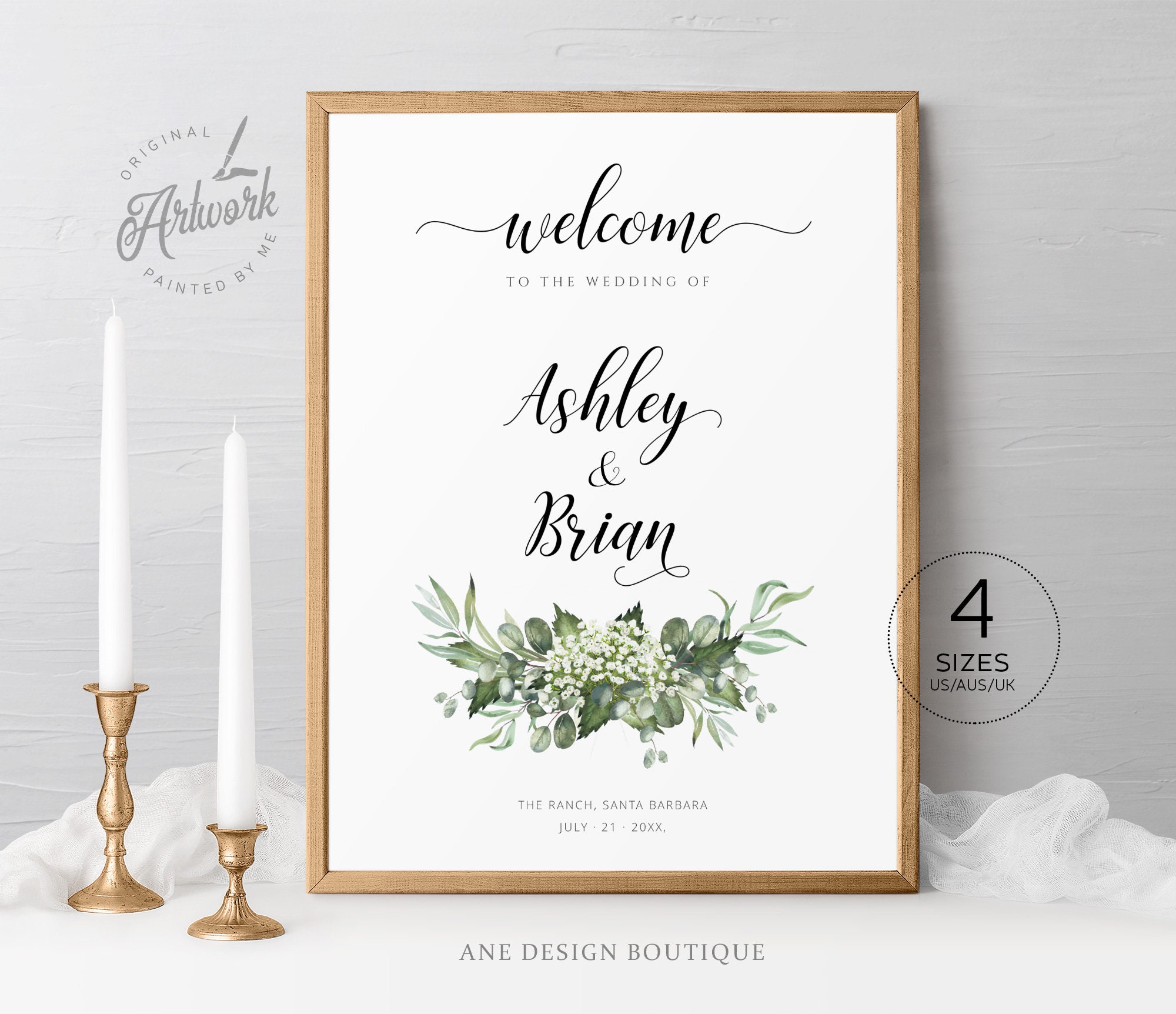 Rustic Greenery Wedding Welcome Sign Template, Country Barn Wedding ...