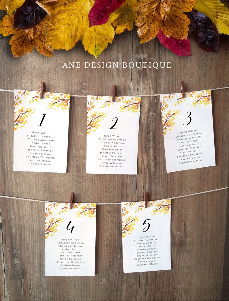 Rustic Fall Tree Wedding Seating Chart Card Template Guest - Etsy