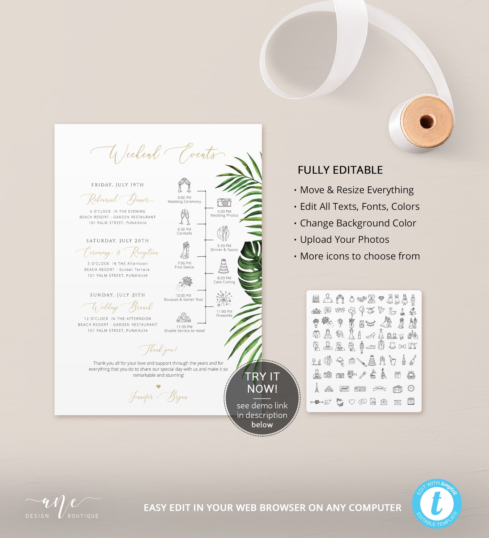 Tropical Wedding Program Timeline Booklet Printable - Etsy