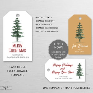 Pine Tree Christmas Gift Tag Template, Holiday Printable Favor Tag ...